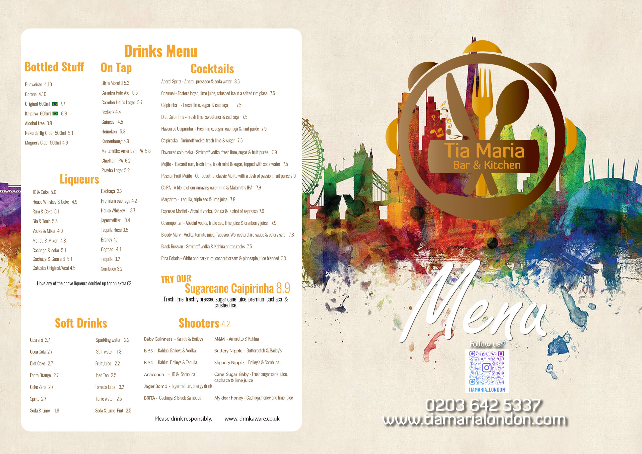 Menus - Tia Maria Bar & Kitchen